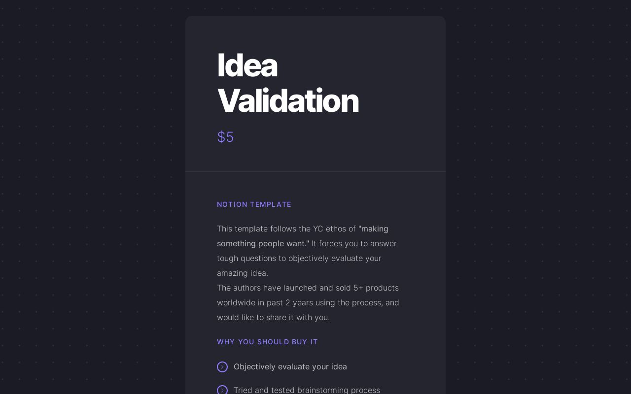 Idea validation notion template